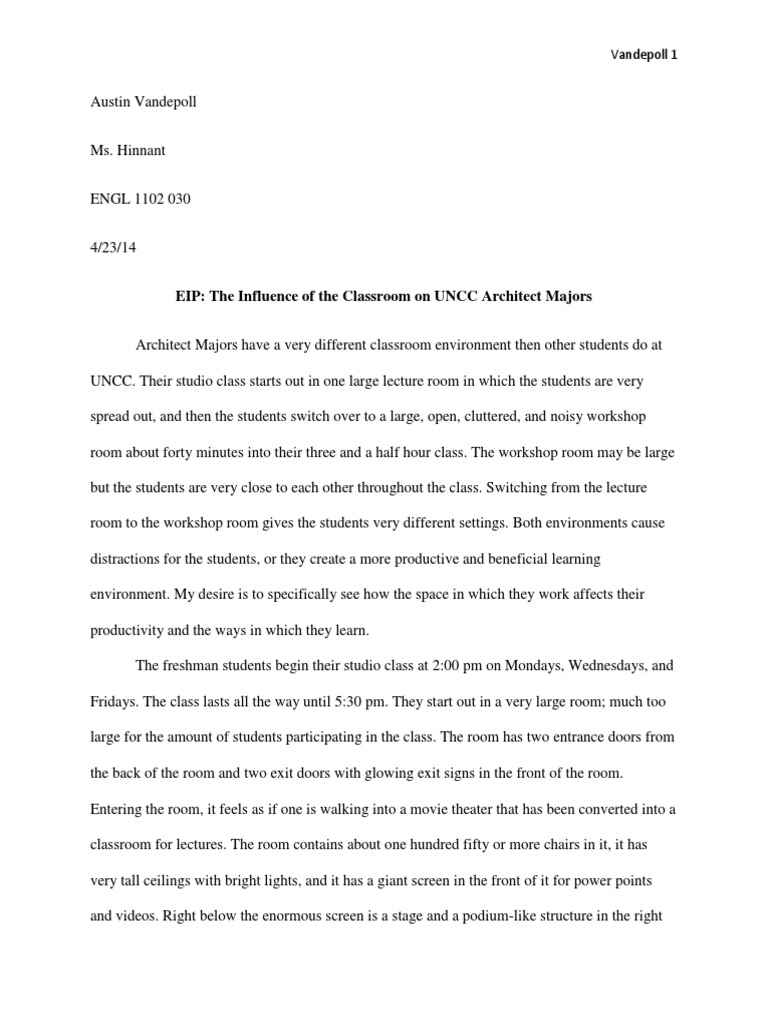 EIP: The Influence of The Classroom On UNCC Architect Majors | PDF ...