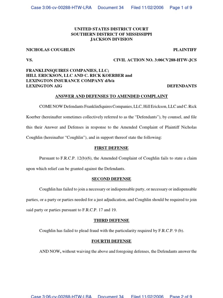 Franklin Squires Complaint (061102) - Amended Complaint (Answer To Amended Complaint) | Download ...