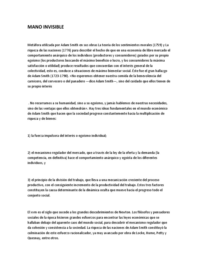 Mano Invisible | PDF | Adam Smith | Egoismo psicologico