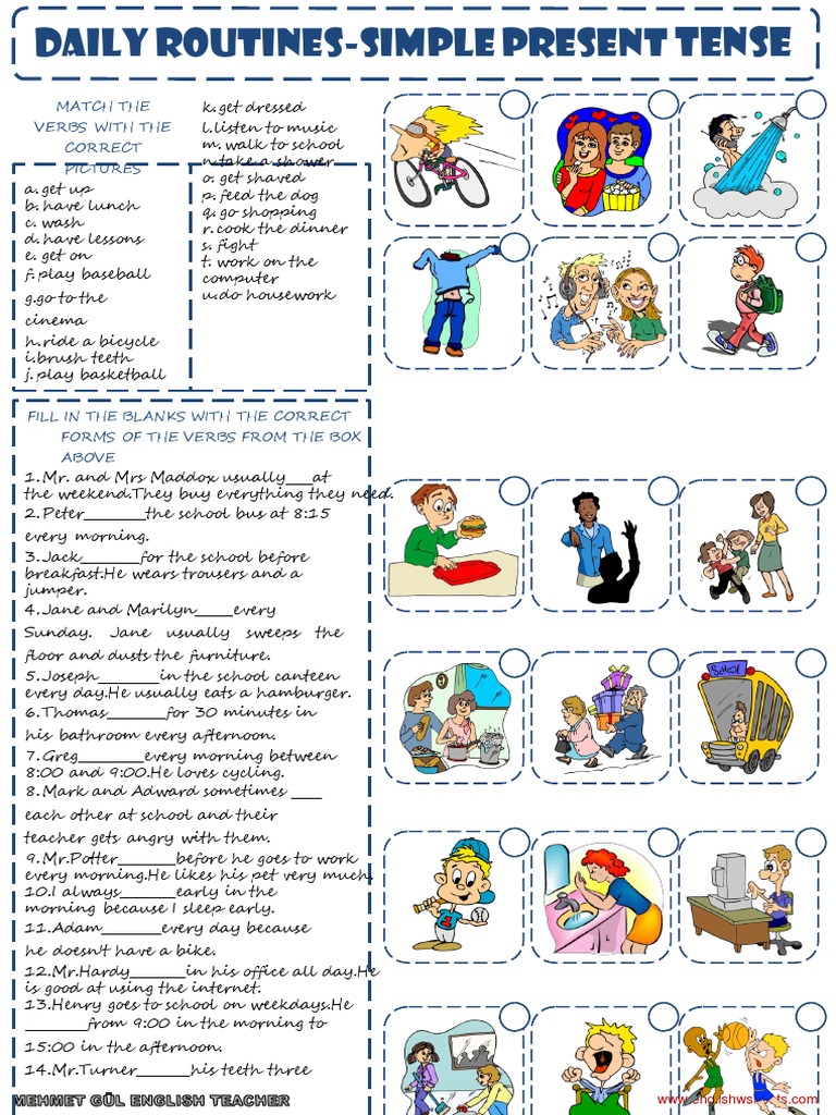 Simple Present Tense Daily Routines Exercises Worksheet | PDF | Art
