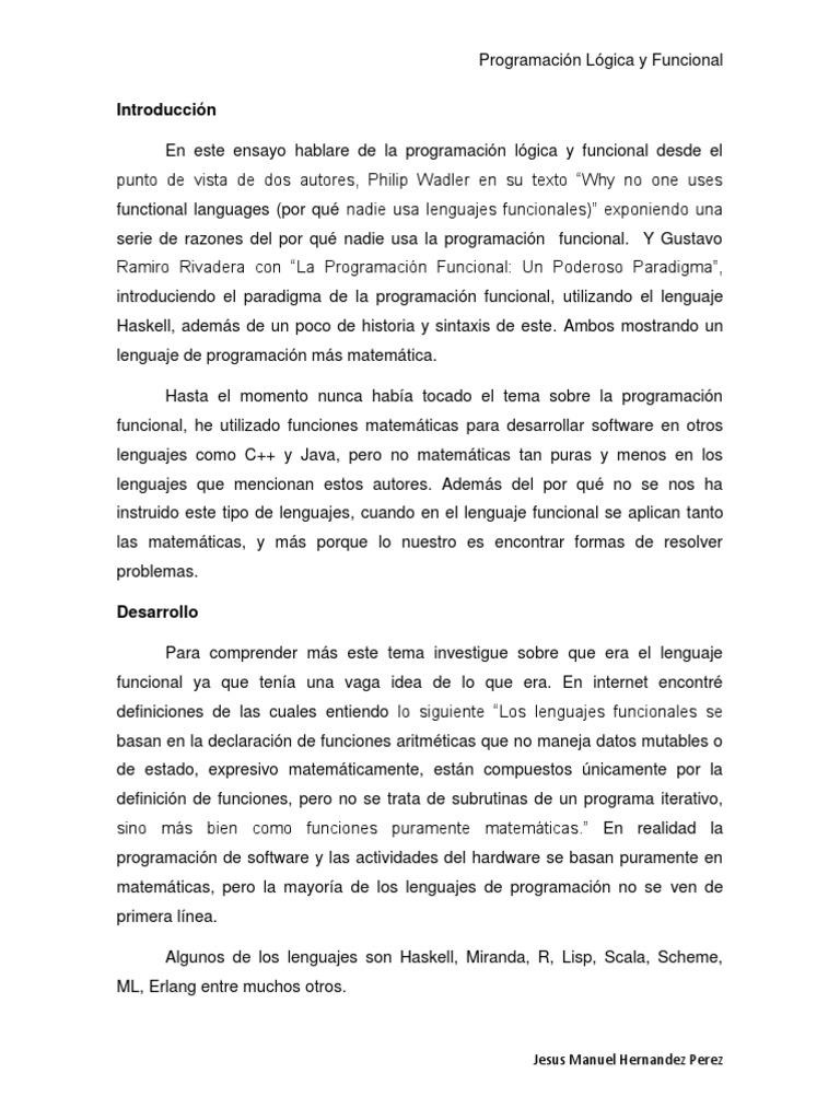 Ensayo Programacion Funcional JesusMHP | PDF | Programacion Funcional | Programación de computadoras