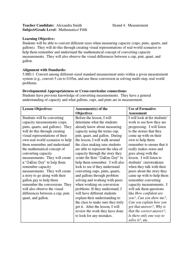 Gallon Guy Measurement Lesson Plan | PDF | Gallon | Pint