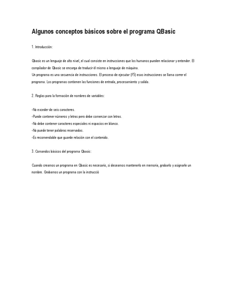 Comandos de Qbasic | PDF | Programa de computadora | Programación