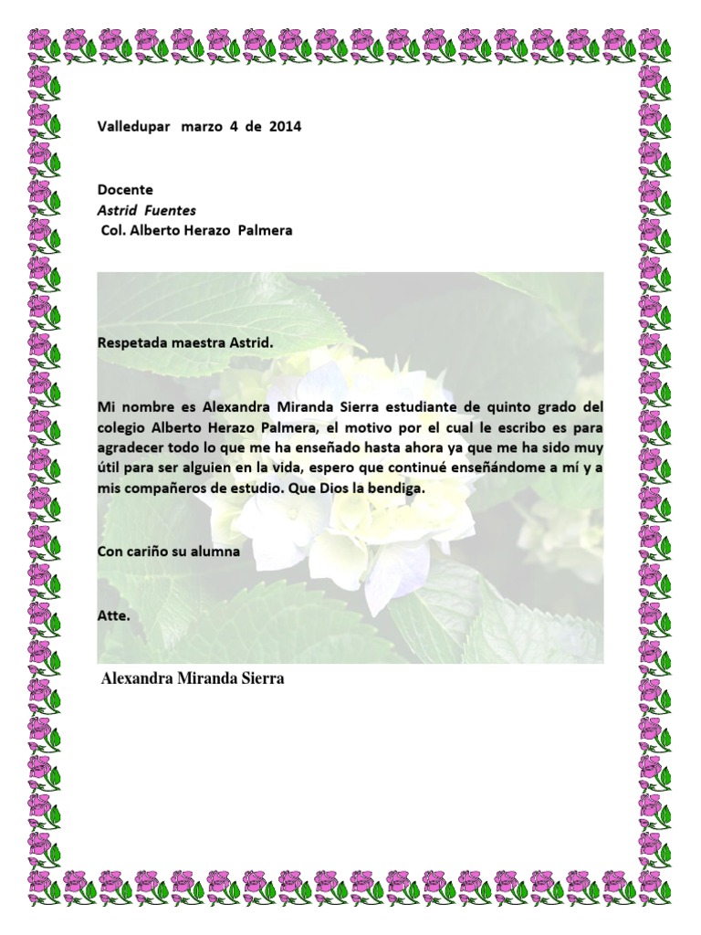 Carta A Mi Maestra | PDF | Estudiantes | Maestros