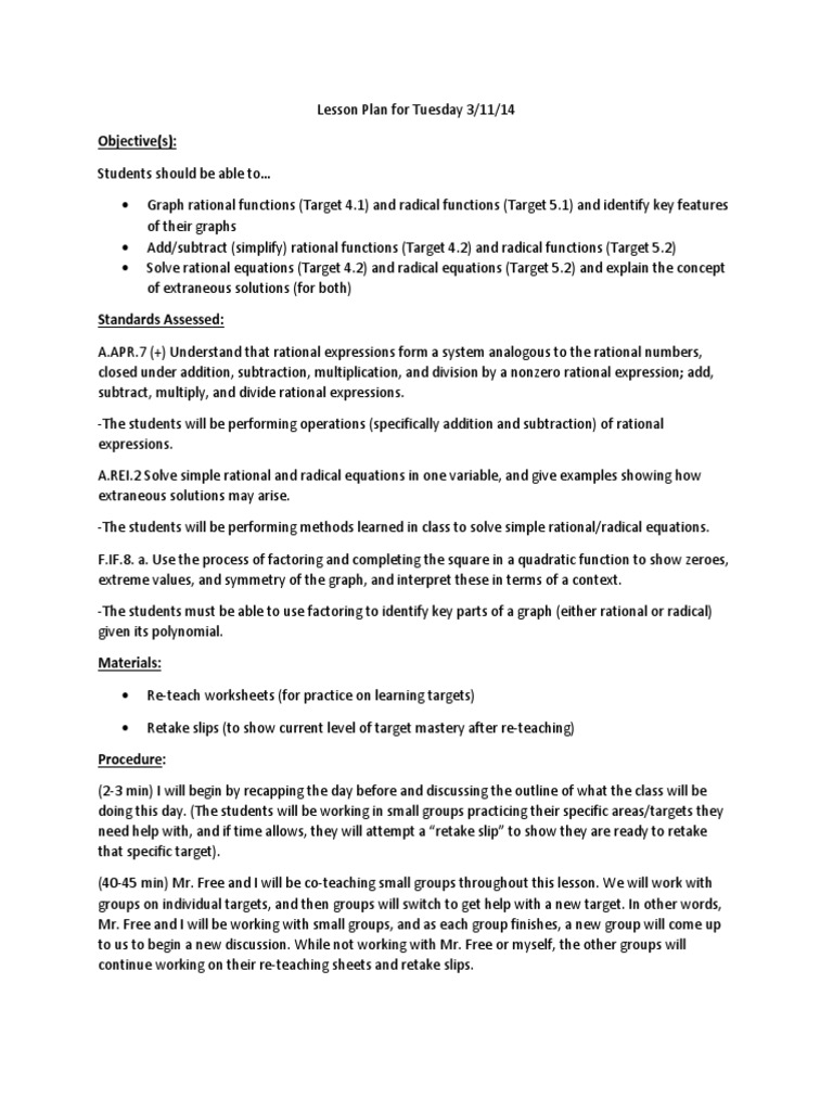 Lesson Plan For Tuesday 3 11 | PDF | Factorization | Equations