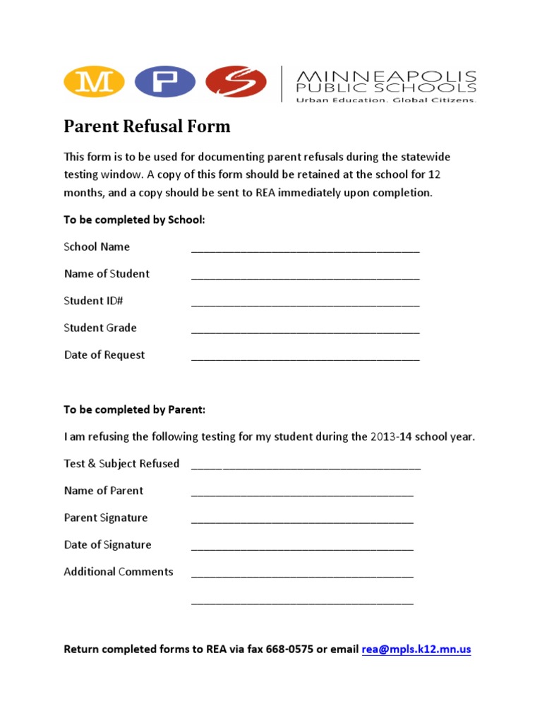 Parent Refusal Form for Testing | PDF