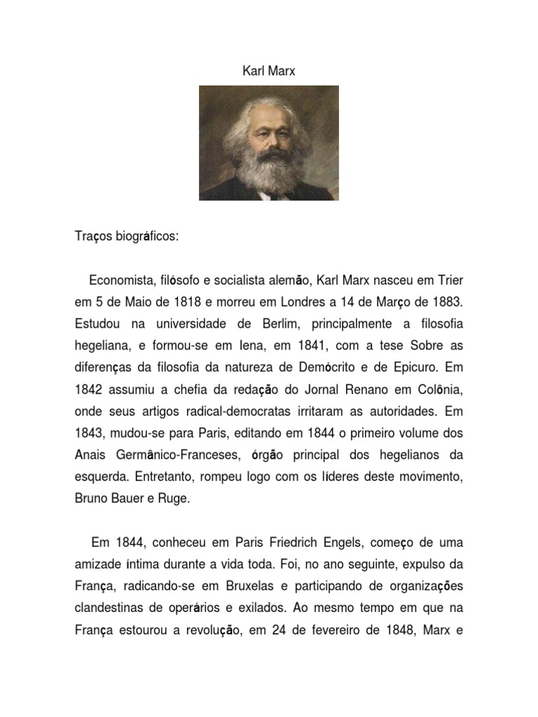 KARL MARX - Resumo Da Vida e Obra | PDF | Karl Marx | Marxismo