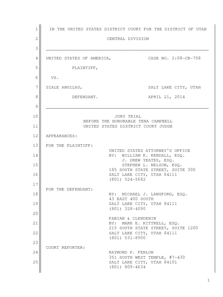Siale Angilau Trial Transcript Where He Was Killed by A US Marshal ...