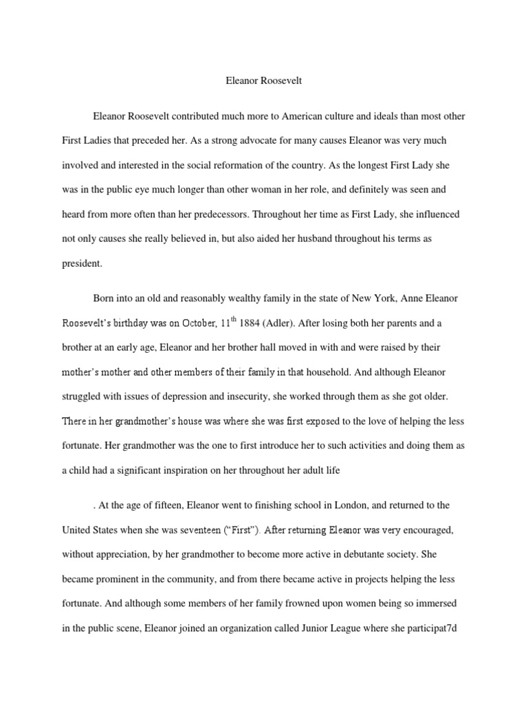 Eleanor Roosevelt Essay | Eleanor Roosevelt | The United States