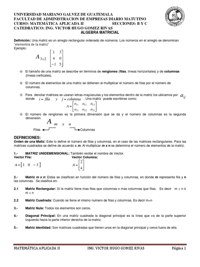 Algebra Matricial - Teoria | PDF | Matriz (Matemáticas) | Multiplicación