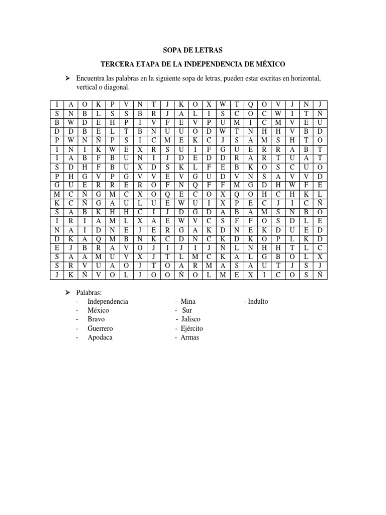 Sopa de Letras - Independencia de México. | PDF
