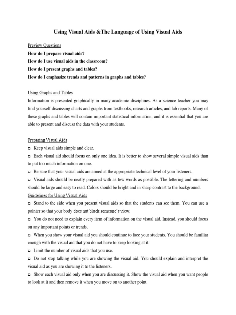 Using Visual Aids | PDF | Chart | Teachers