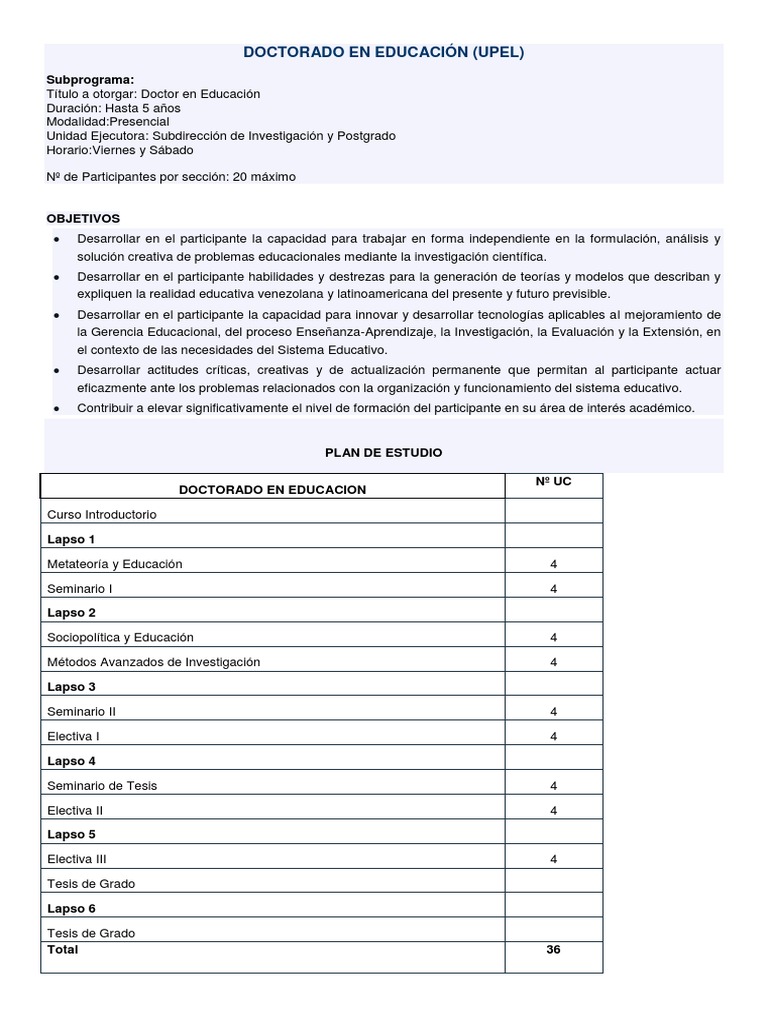 Doctorado en Educación | PDF | Plan de estudios | Epistemología
