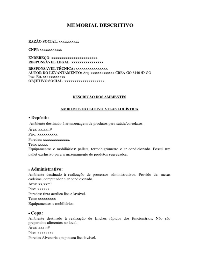 Modelo de Memorial Descritivo