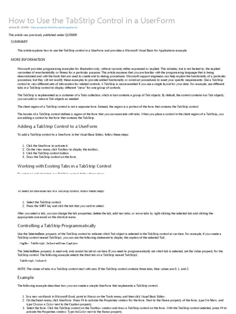 How To Use The TabStrip Control in A UserForm | Download Free PDF ...