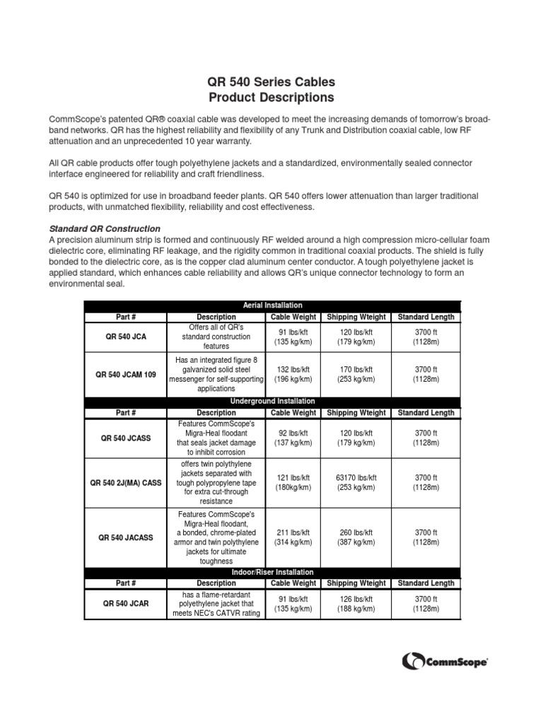 CommScope QR 540-2 | PDF | Coaxial Cable | Cable