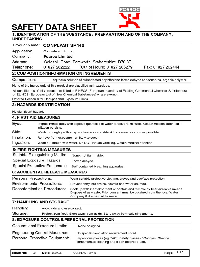Conplast_SP440 | Chemistry | Safety