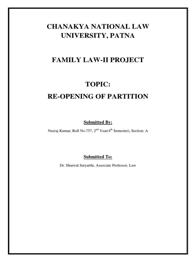 Family Law Project Re-Opening of Partition | PDF | Partition Of India ...