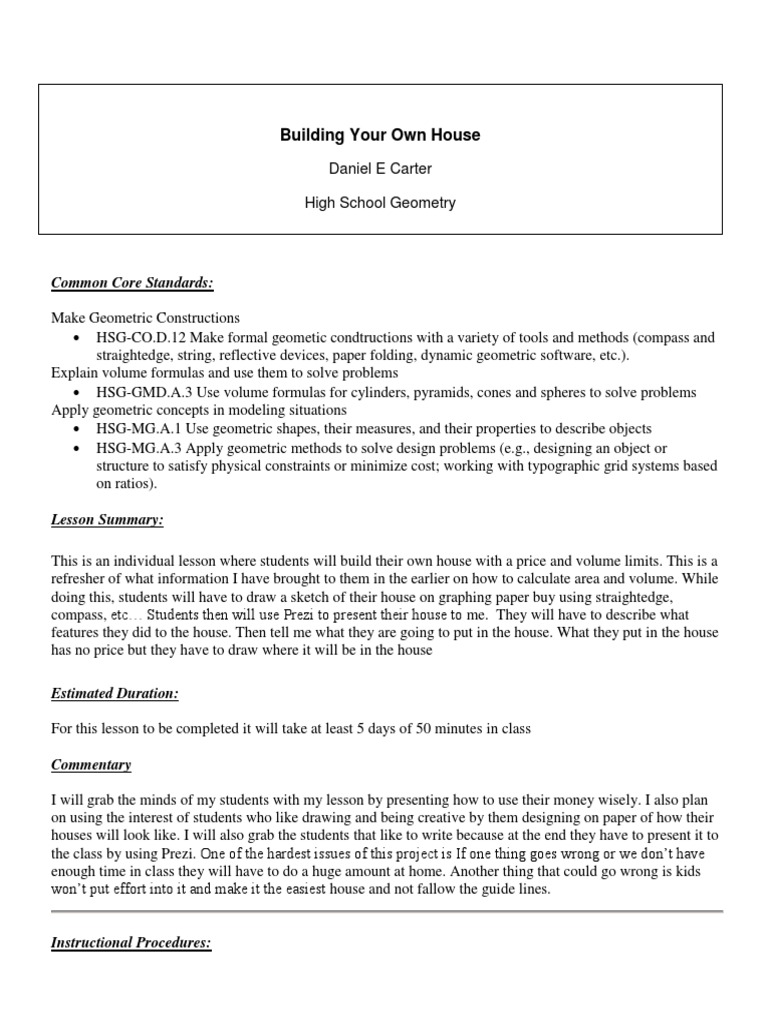 Building Your Own House: Common Core Standards | PDF | Geometry | Volume