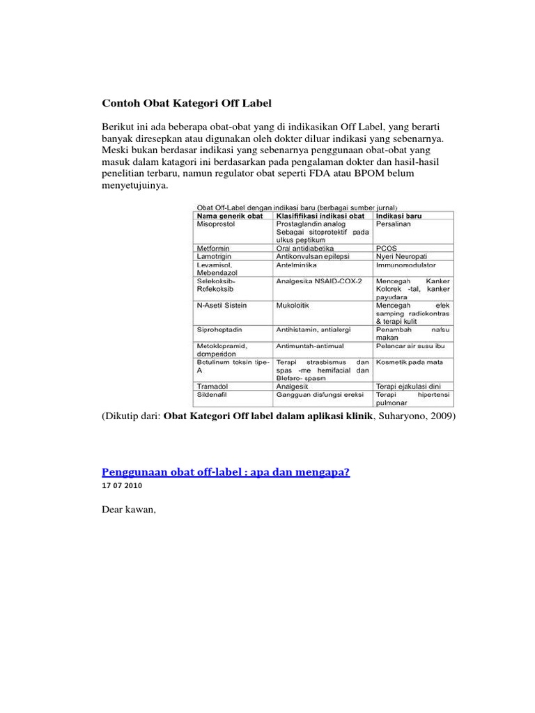 Contoh Obat Kategori Off Label | PDF