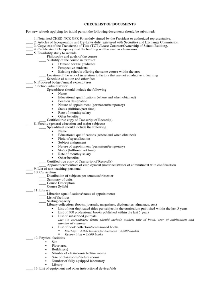 CHED APPLICATION Checklist of Documents | Notary Public | Libraries