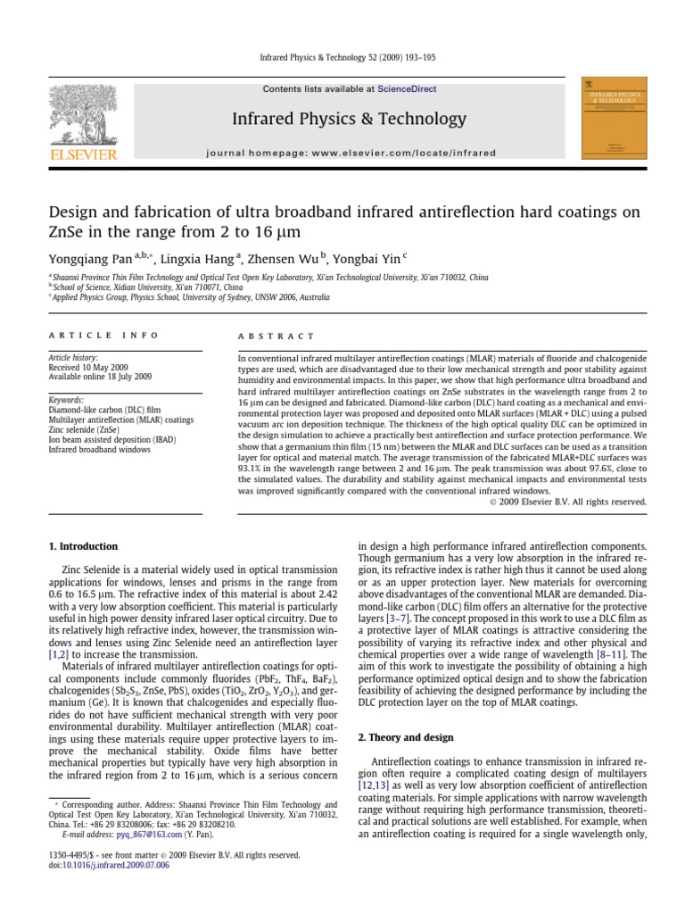 Design and Fabrication of Ultra Broadband Infrared Antireflection Hard ...