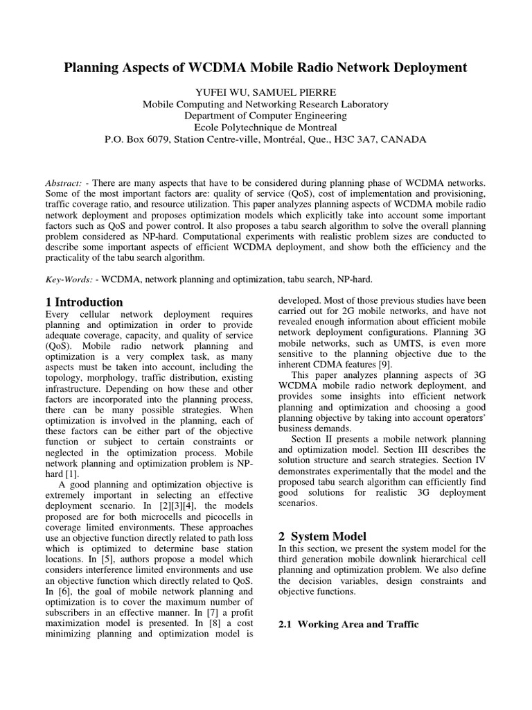Planning Aspects of WCDMA Mobile Radio Network Deployment | PDF | Mathematical Optimization ...