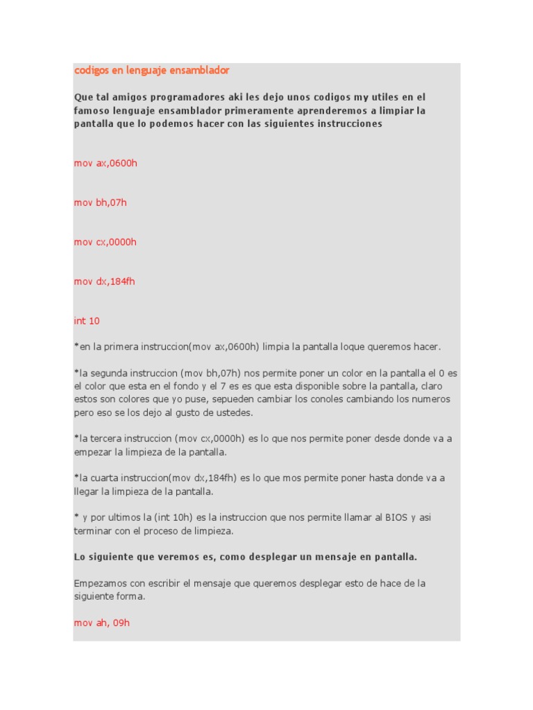 Codigos en Lenguaje Ensamblador | PDF | Lenguaje ensamblador | Comillas