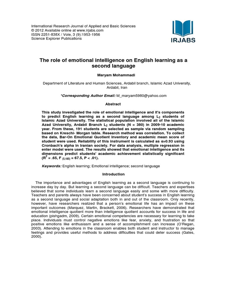 Emotional intelligence journal | Emotional Intelligence | Intelligence