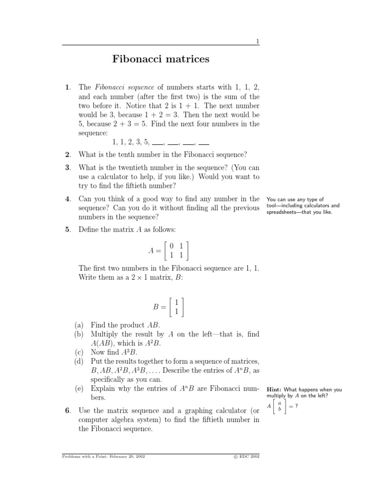 M17 Fibonacci Matrices - EkMatrixFib | PDF | Matrix (Mathematics) | Spreadsheet