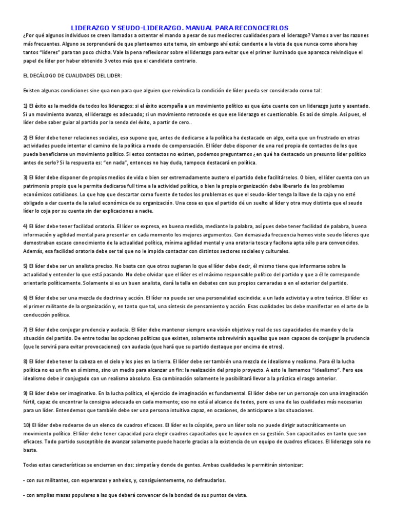 Reconociendo a los seudo-líderes | PDF | Realismo filosófico | Liderazgo