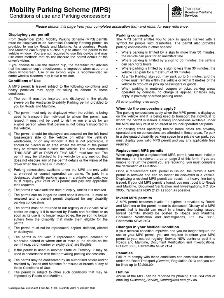 Mobility Parking Conditions NSW Government | PDF | Parking Lot | Parking