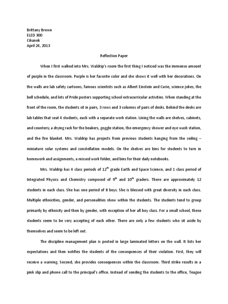 Reflection Paper | PDF | Classroom | Teachers