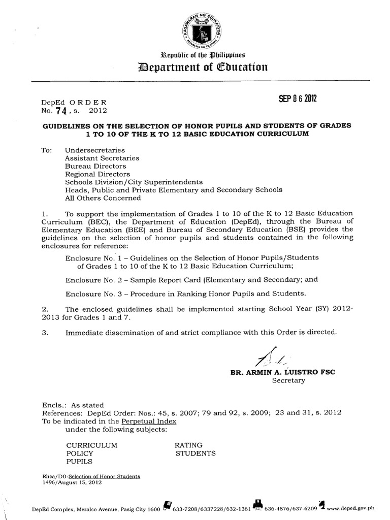 DO No. 74, S. 2012-DepEd Order No. 74, S. 2012 Guidelines On The ...