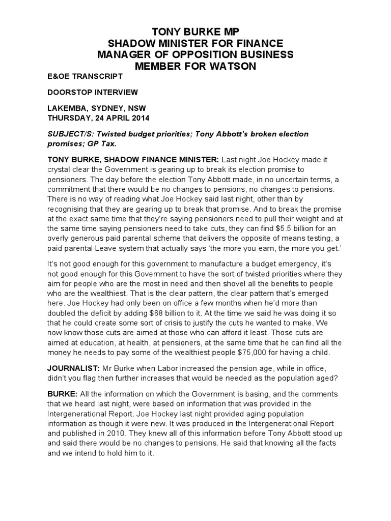 Tony Burke MP | PDF | Public Sphere | Government Health Care