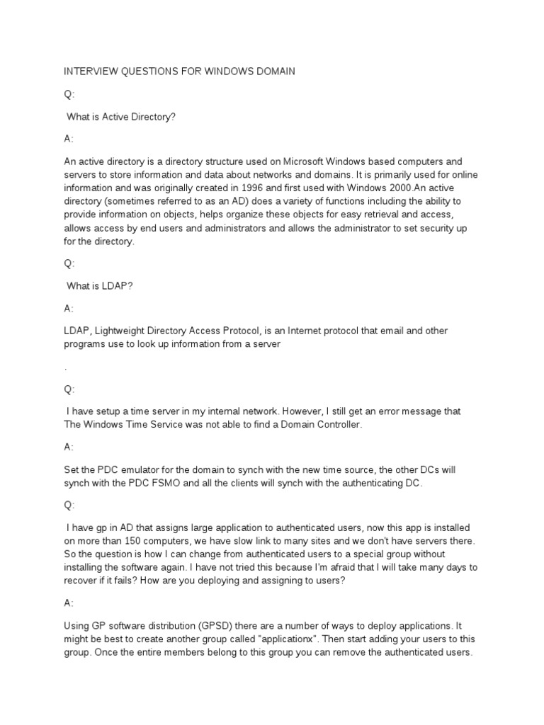 Windows Interview Questions and Answers | PDF | Active Directory ...