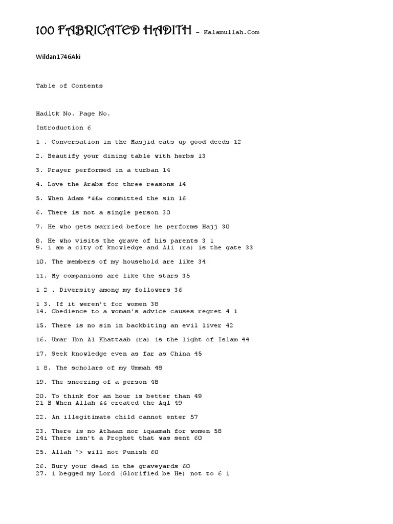 100 Fabricated Hadith | PDF | Hadith | Muhammad