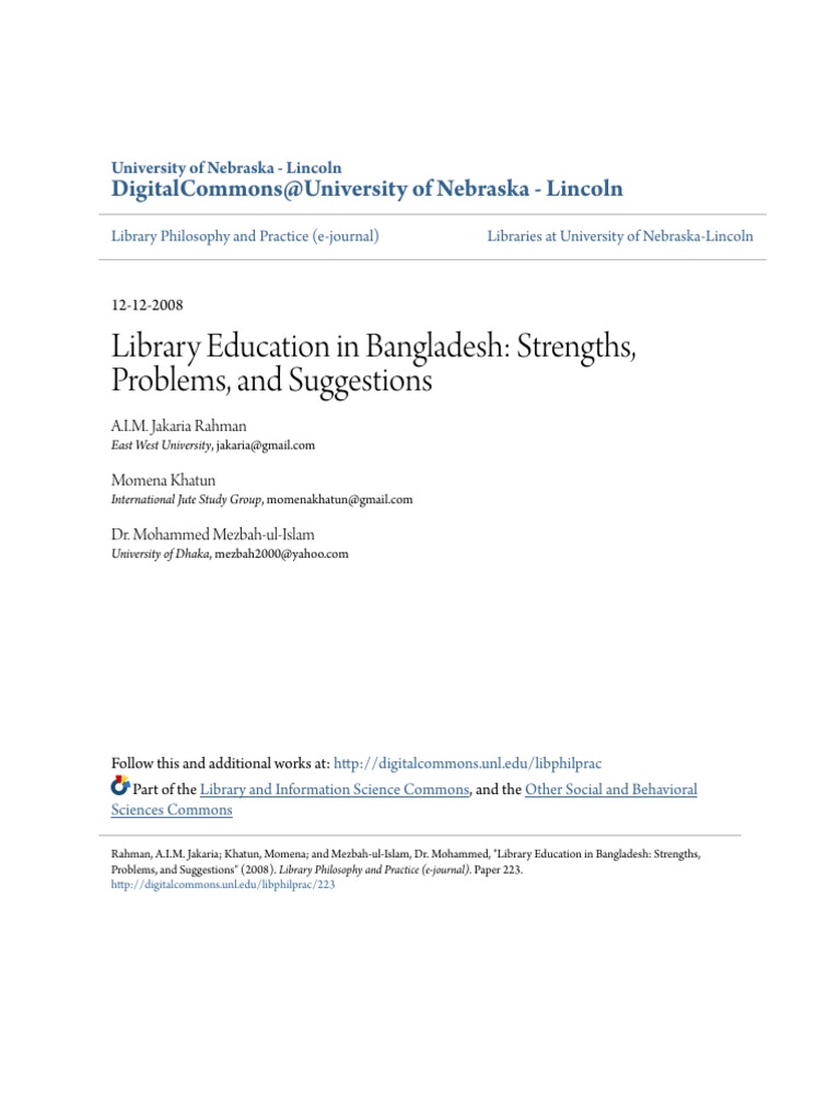 Library Education in Bangladesh | PDF | Postgraduate Education | Master ...