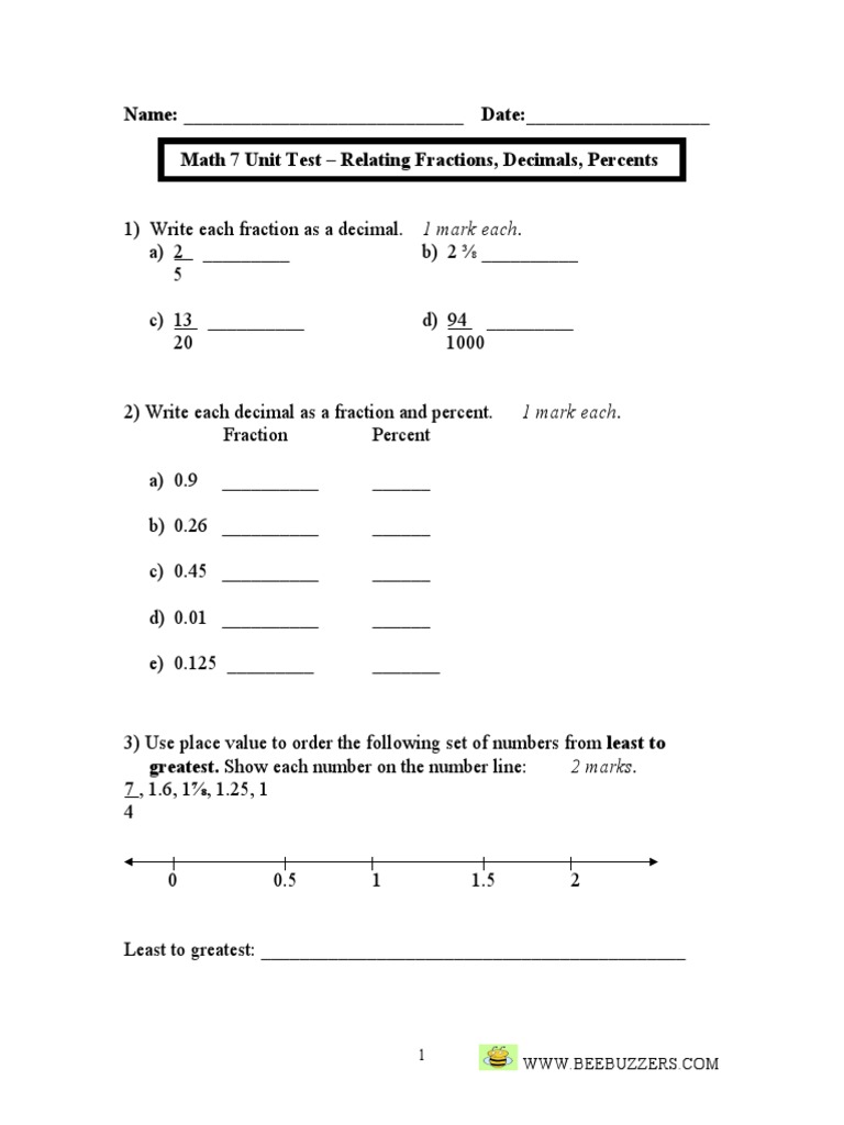 Grade 8 Math Quiz: Fractions & Decimals | PDF
