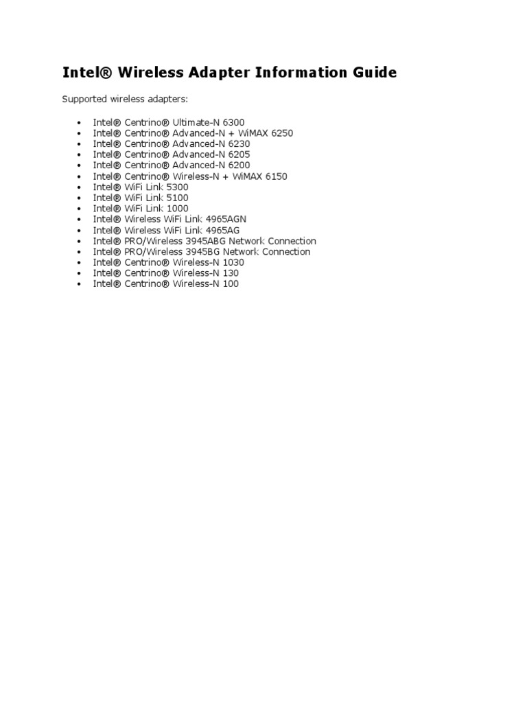 Intel® Wireless Adapter Information Guide | PDF | Technology & Engineering