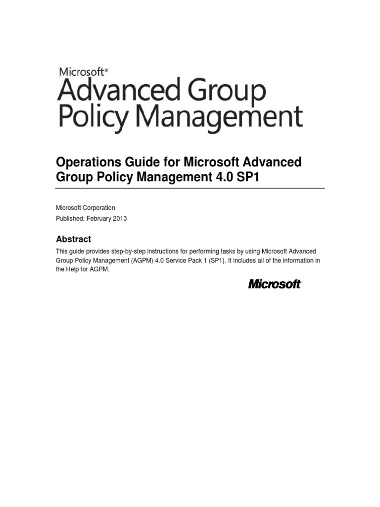 AGPM 4 SP1 Operations Guide | PDF | Group Policy | Email