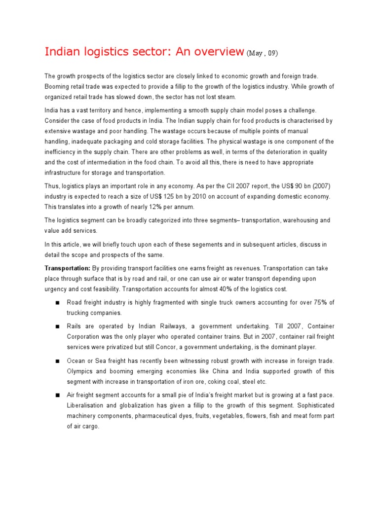 Indian Logistics Sector | PDF | Transport | Logistics