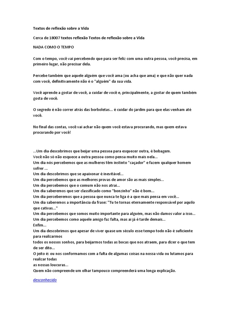 Textos de Reflexão Sobre A Vida | PDF | Amor | Tempo