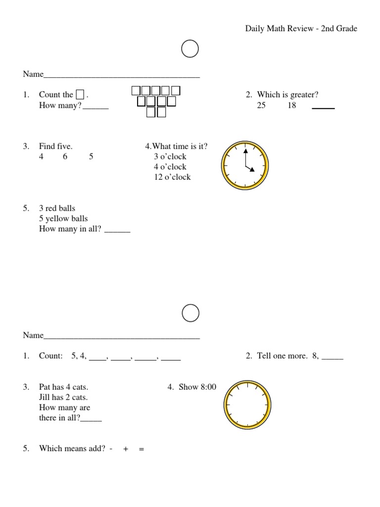 2nd Grade Daily Math Review | PDF | Nickel (United States Coin) | Leisure