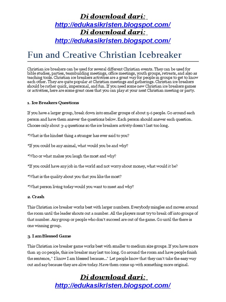 Kumpulan Ide Games Permainan Ice Breaker Kristen Terlengkap Terbaru | PDF