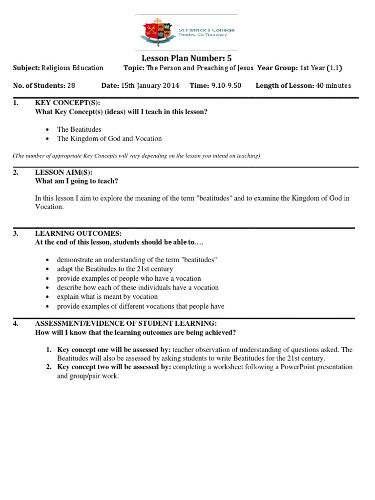 lesson plan 5 religion 1 1 | Parables Of Jesus | Lesson Plan