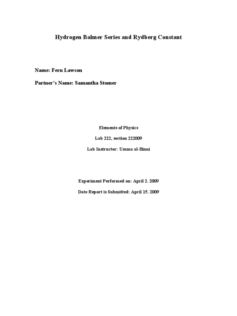 Hydrogen Balmer Series and Rydberg Constant | PDF | Emission Spectrum ...