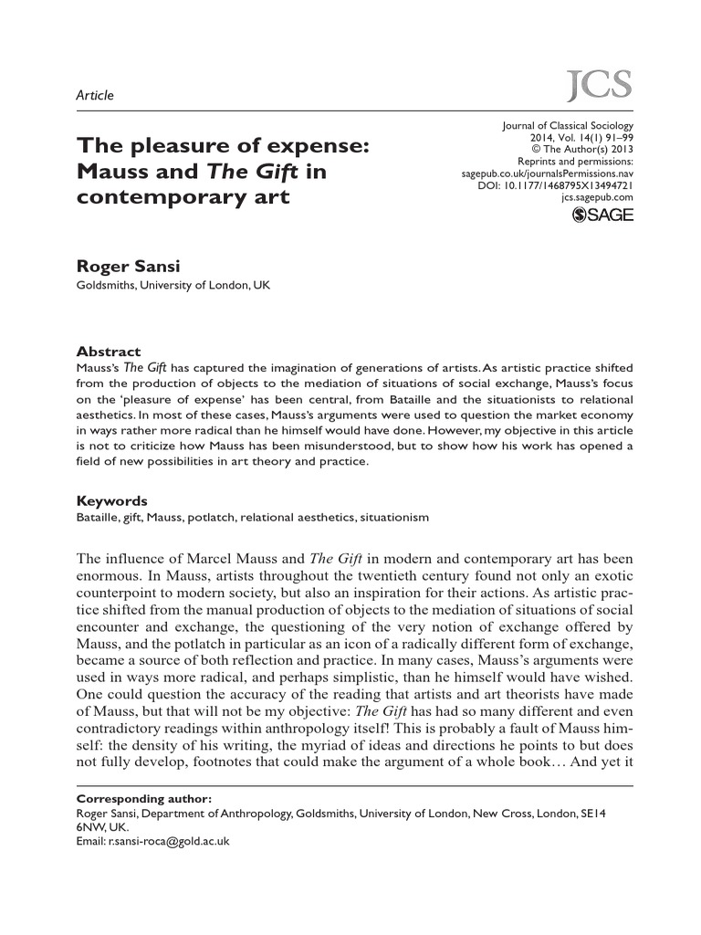The Pleasure of Expense Mauss and The Gift in Contemporary Art | PDF ...