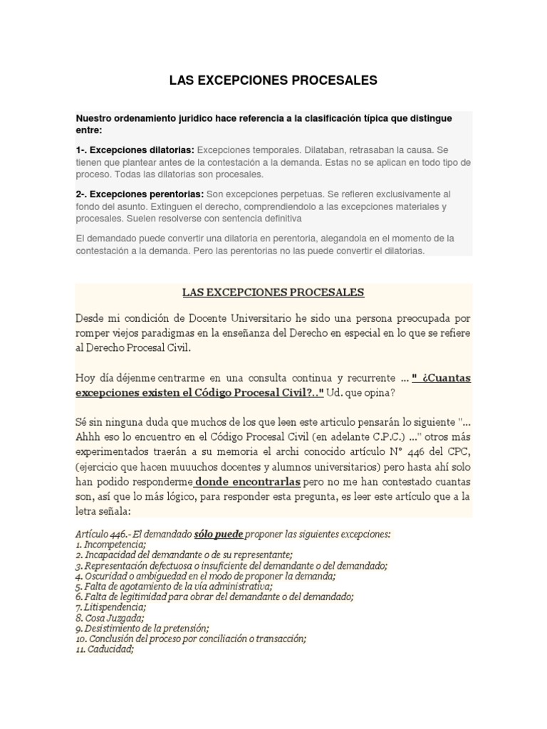 Las Excepciones Procesales | PDF | Ley procesal | Demanda judicial