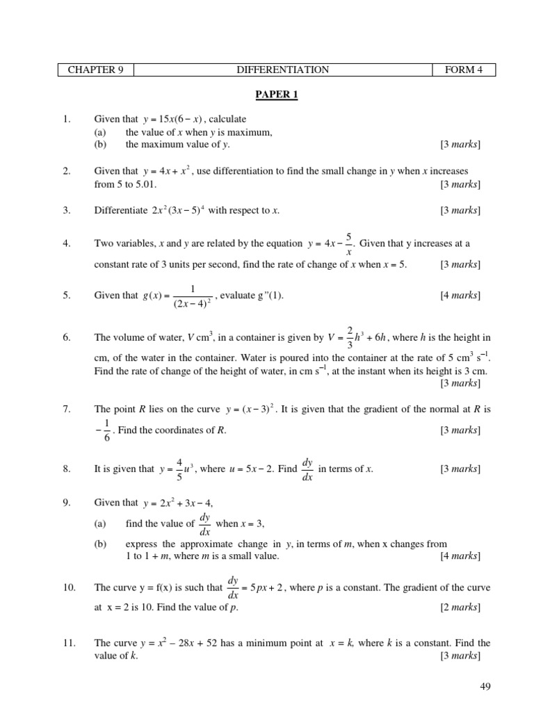 Spm Format Practice | Price Indices | Derivative